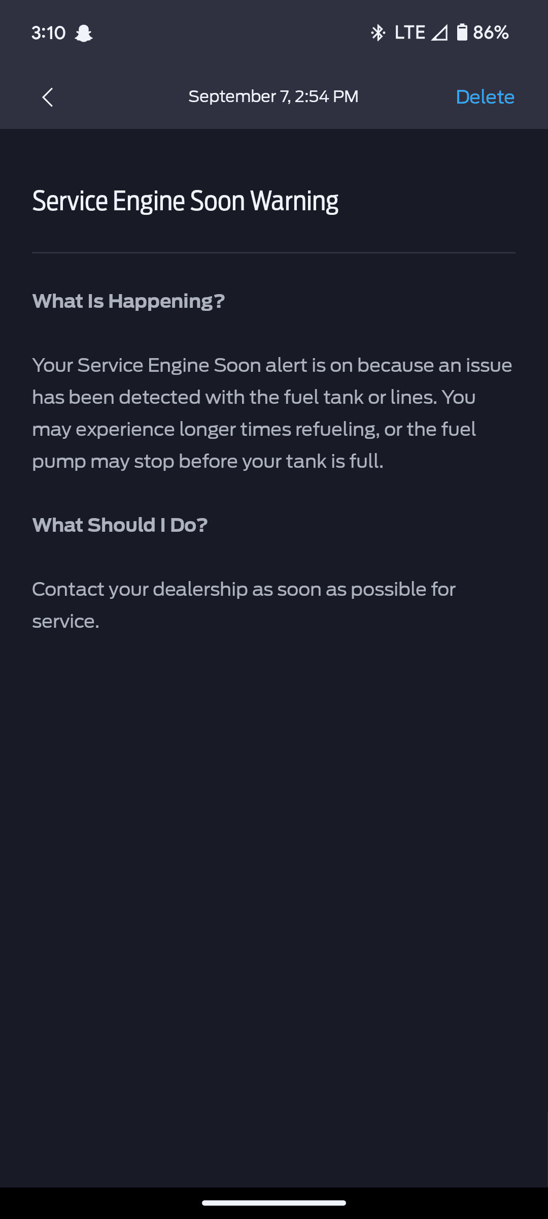 This just popped on - Service Engine Soon Warning (issue with fuel tank or lines ...