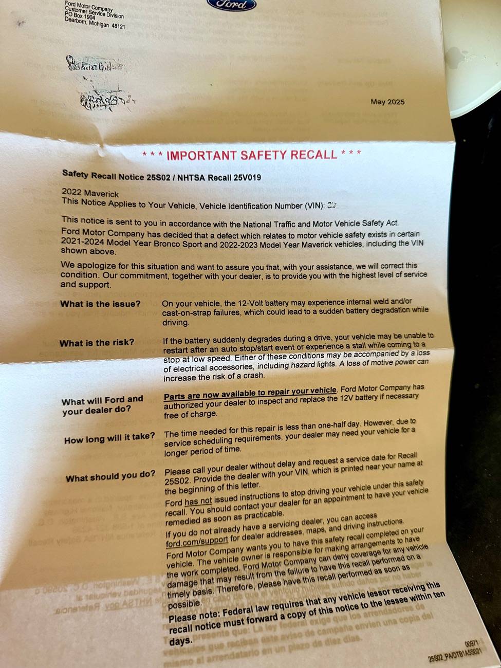 Recall 25S02 Battery Replacement on the 2022-2024 Model Years ...