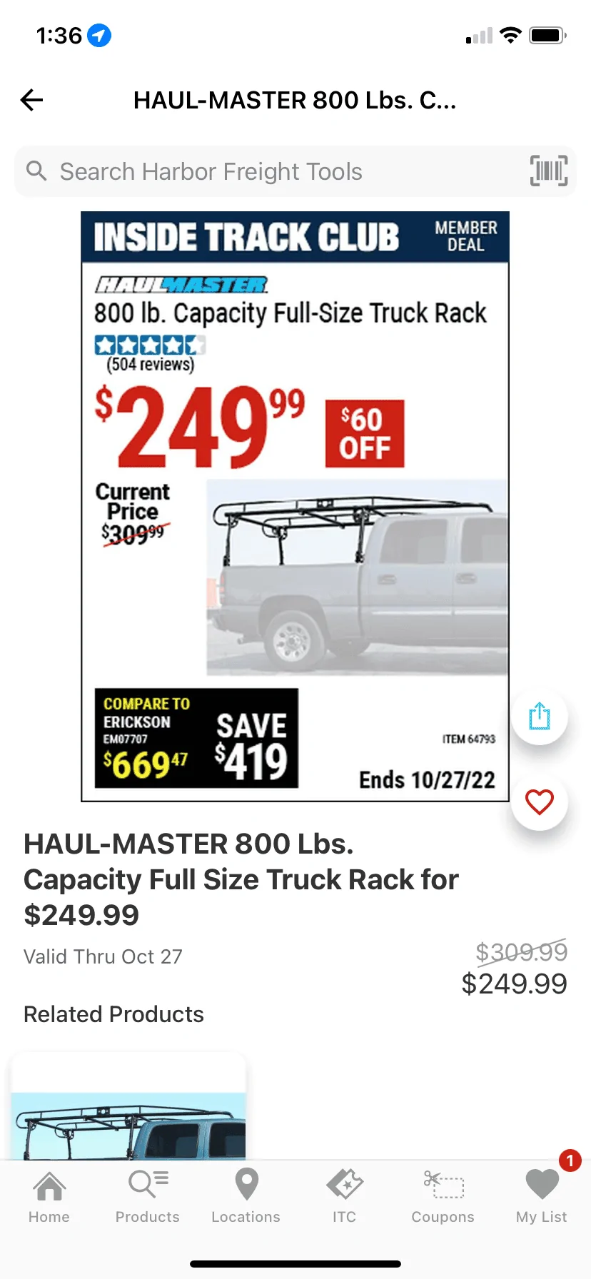 Harbor Freight HaulMaster 800 ladder rack! | MaverickTruckClub - 2022 ...
