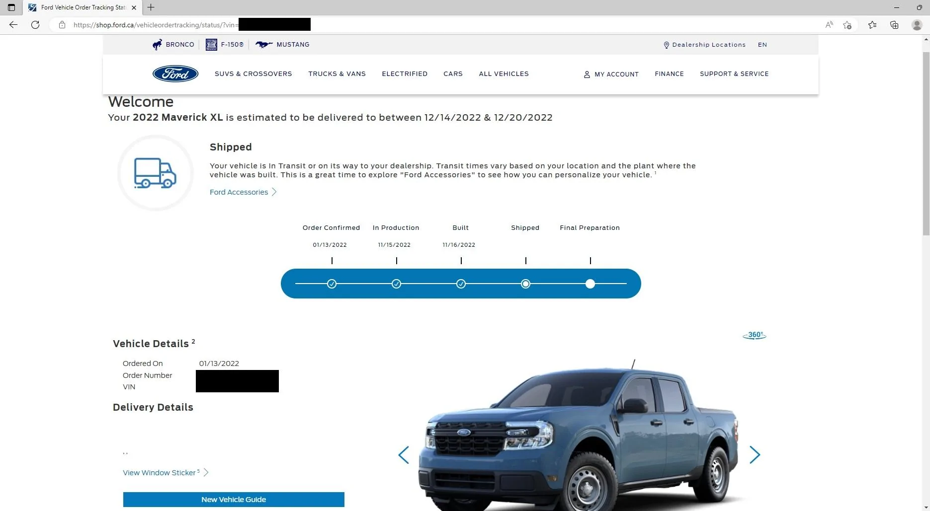 Ford Maverick Order Tracker